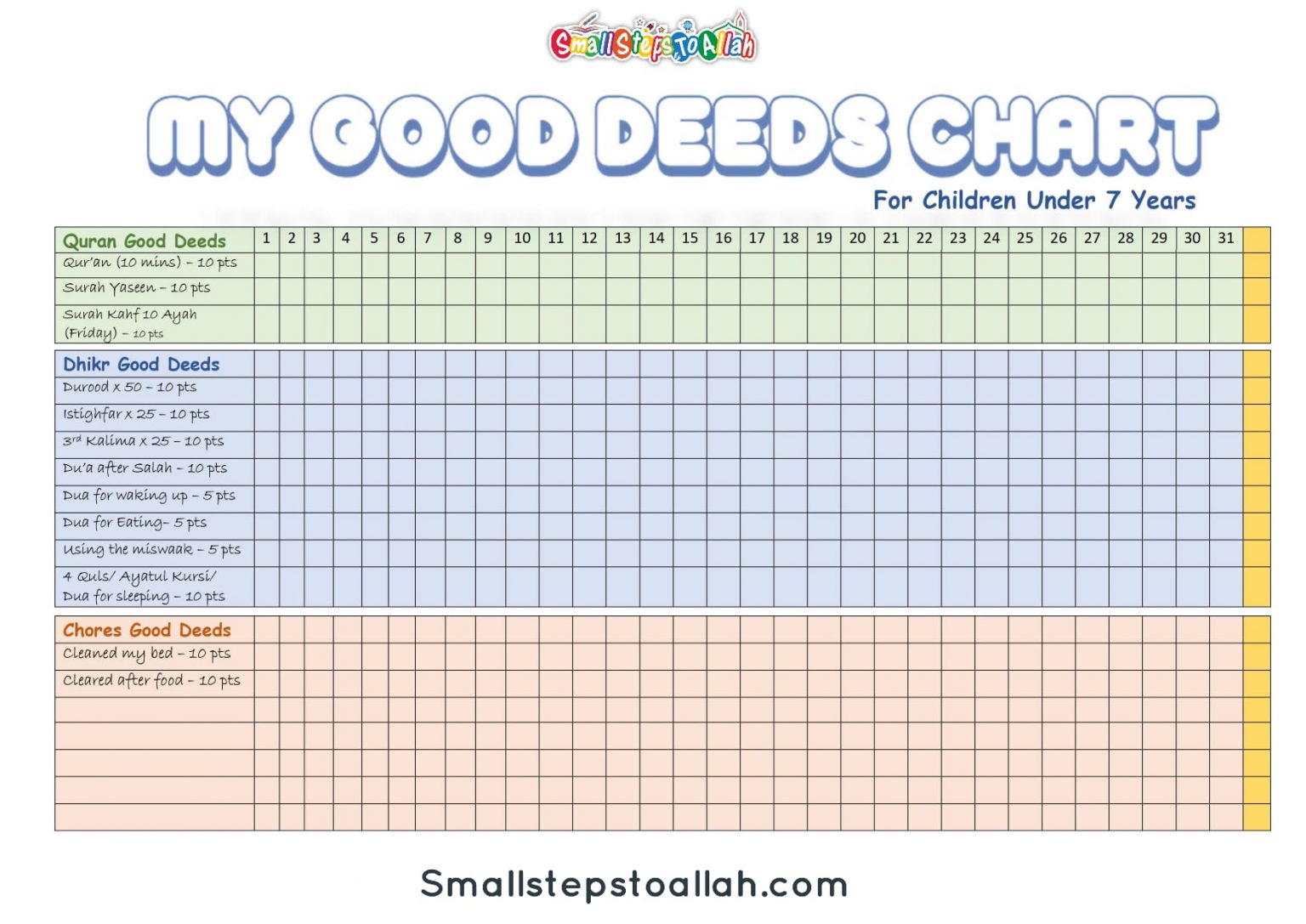 My Good Deeds Chart – Small Steps to Allah
