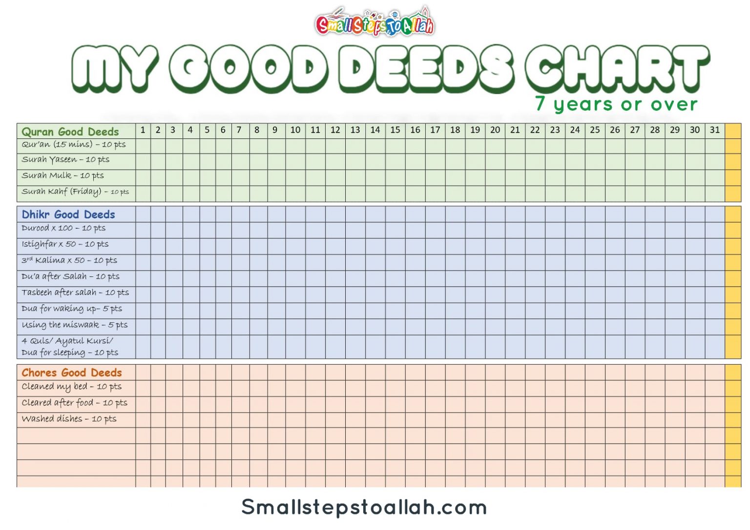 My Good Deeds Chart - Small Steps to Allah