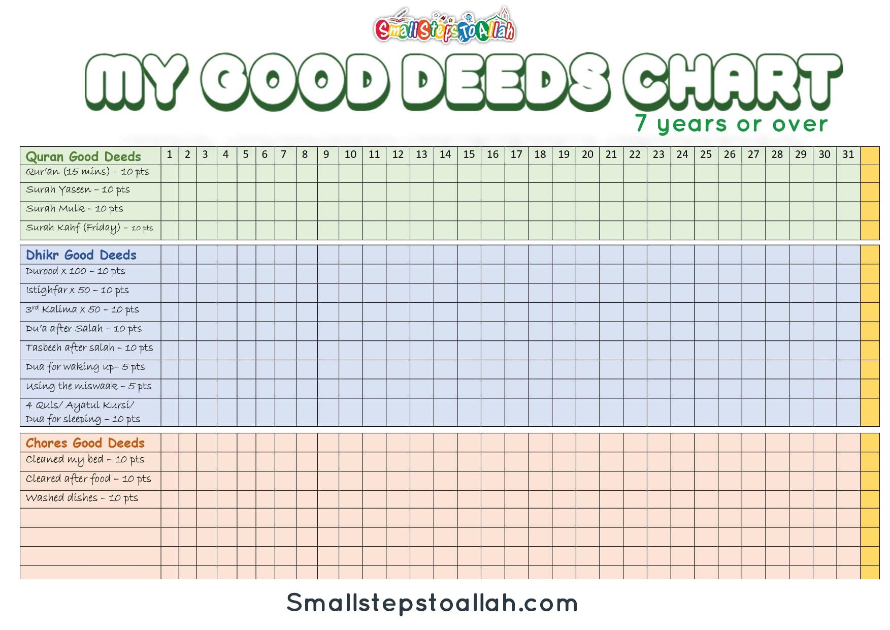 My Good Deeds Chart – Small Steps to Allah